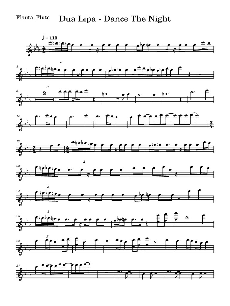 Dua Lipa - Dance The Night Flute Sheet | PDF | Rock Songs | British ...