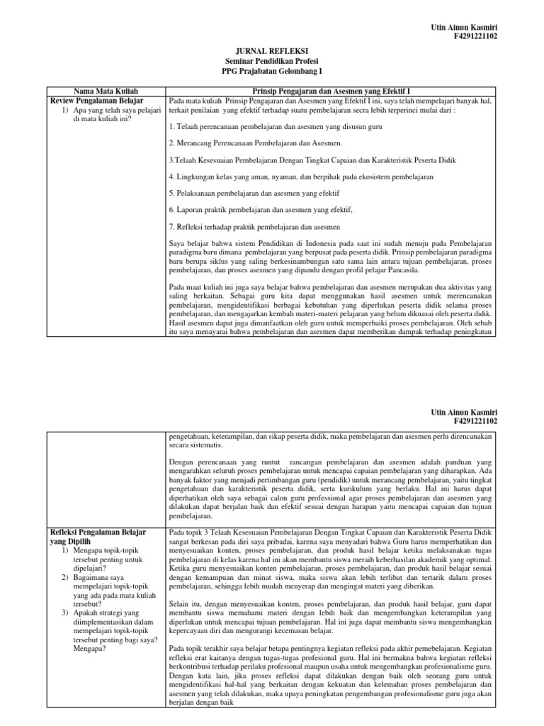 Prinsip Pengajaran Dan Asesmen Yang Efektif 1 - Utin Ainun Kasmiri | PDF