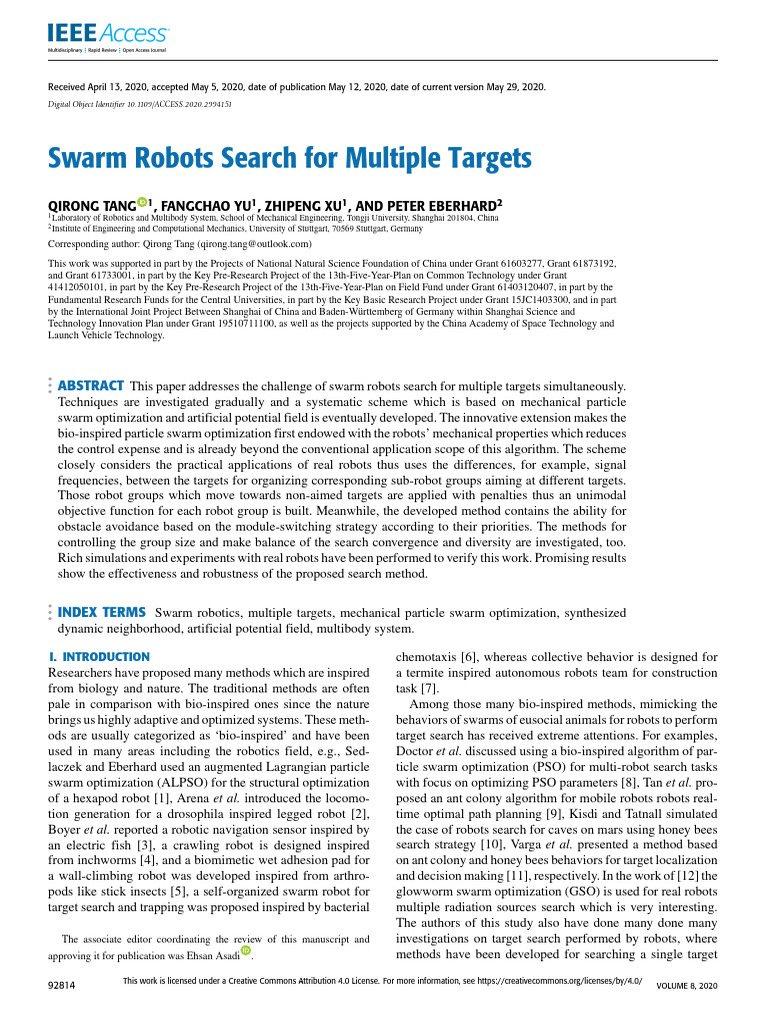 Swarm Robots Search For Multiple Targets - 2020 | PDF | Mathematical Optimization | Robot