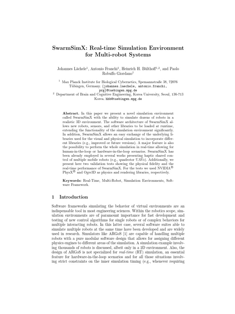 Swarmsimx Real Time Simulation Environment For Multi Robot Systems Pdf Class Computer