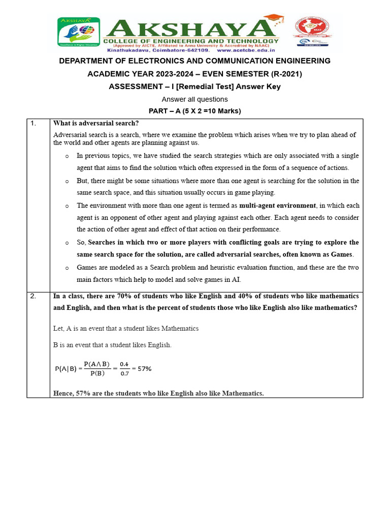 AIML CIA II Question Paper ECE Remedial Anskey | PDF | Support Vector Machine | Applied Mathematics