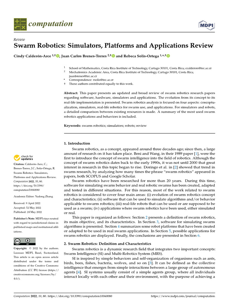 Swarm Robotics Simulators, Platforms and Applications Review | PDF ...