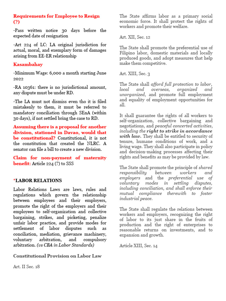 Employee Resignation and Labor Laws Guide | PDF | Employment | Labour Law