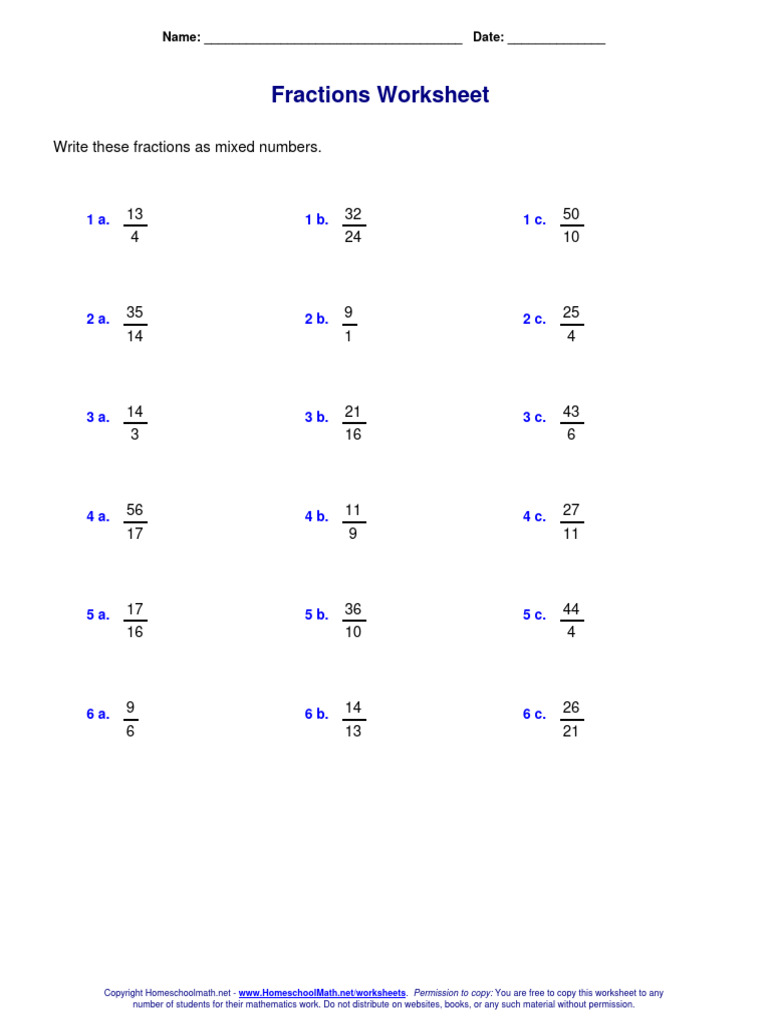 Fractions Worksheet | PDF | Mathematics | Elementary Mathematics