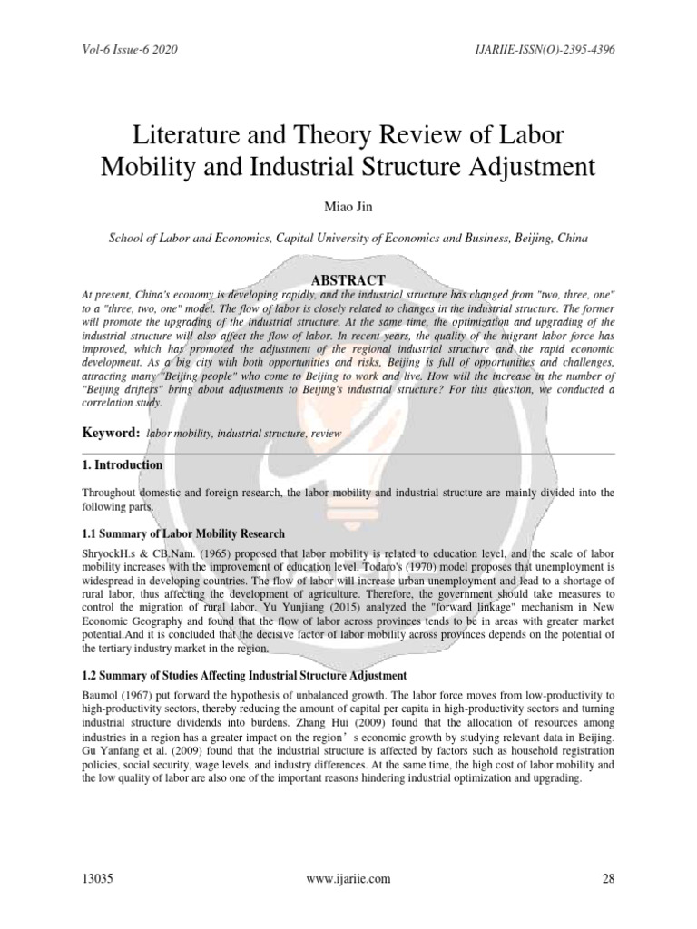 Literature and Theory Review of Labor Mobility and Industrial Structure Adjustment Ijariie13035 ...