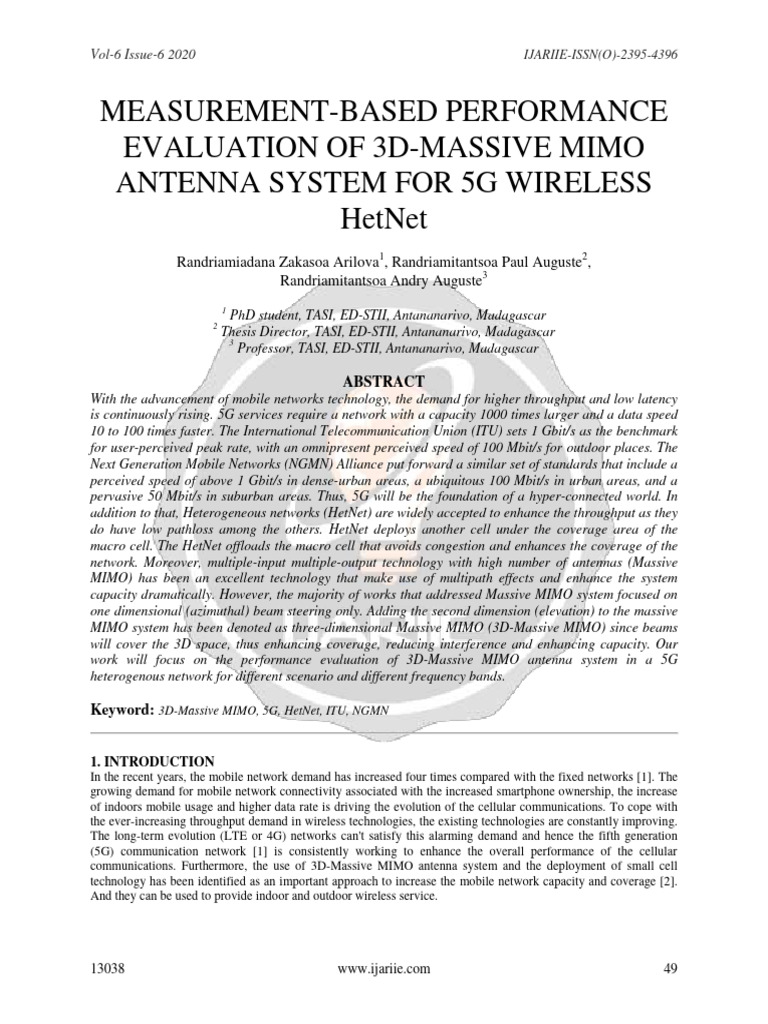 Measurement Based Performance Evaluation Of 3d Massive Mimo Antenna