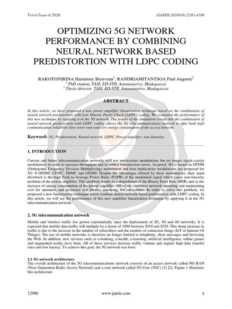 OPTIMIZING 5G NETWORK PERFORMANCE BY COMBINING NEURAL NETWORK BASED ... OPTIMIZING 5G NETWORK PERFORMANCE BY COMBINING NEURAL NETWORK BASED ...