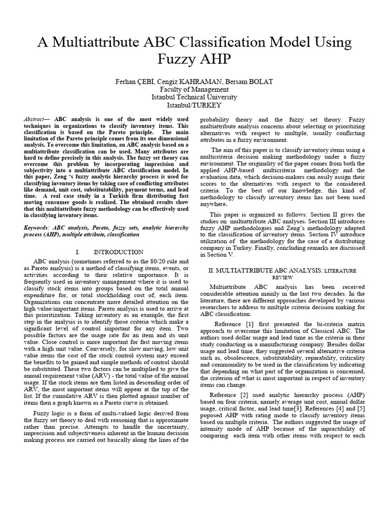 Fuzzy AHP for Inventory Classification | PDF | Fuzzy Logic | Decision Making
