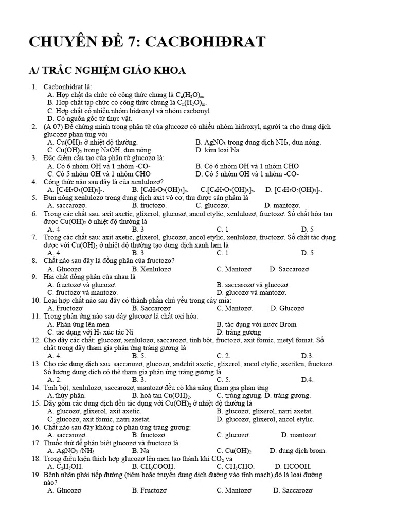 LÝ THUYẾT CACBOHIDRAT | PDF