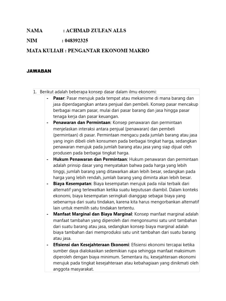 Tugas 1 Pengantar Ekonomi Makro | PDF