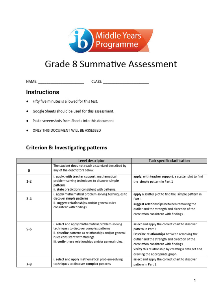 Grade 8 Summative Assessment: Instructions | PDF | Outlier | Scatter Plot