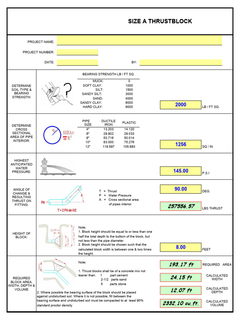 Thrust Block Calculator - 201708230926201609 | PDF | Pipe (Fluid Conveyance) | Clay