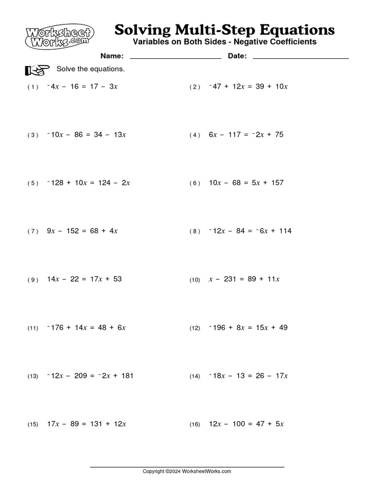 WorksheetWorks Solving MultiStep Equations 2 | Download Free PDF | Mathematical Objects | Equations