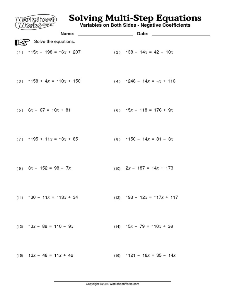 WorksheetWorks Solving MultiStep Equations 4 | PDF | Mathematical ...