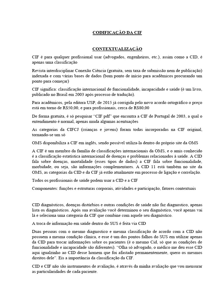 CIF: Classificação de Saúde e Funcionalidade | PDF | Organização ...