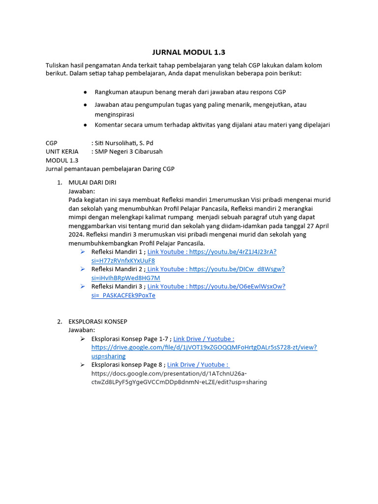 Jurnal Pemantauan Modul 1.3 CGP A.10 - Siti Ns | PDF