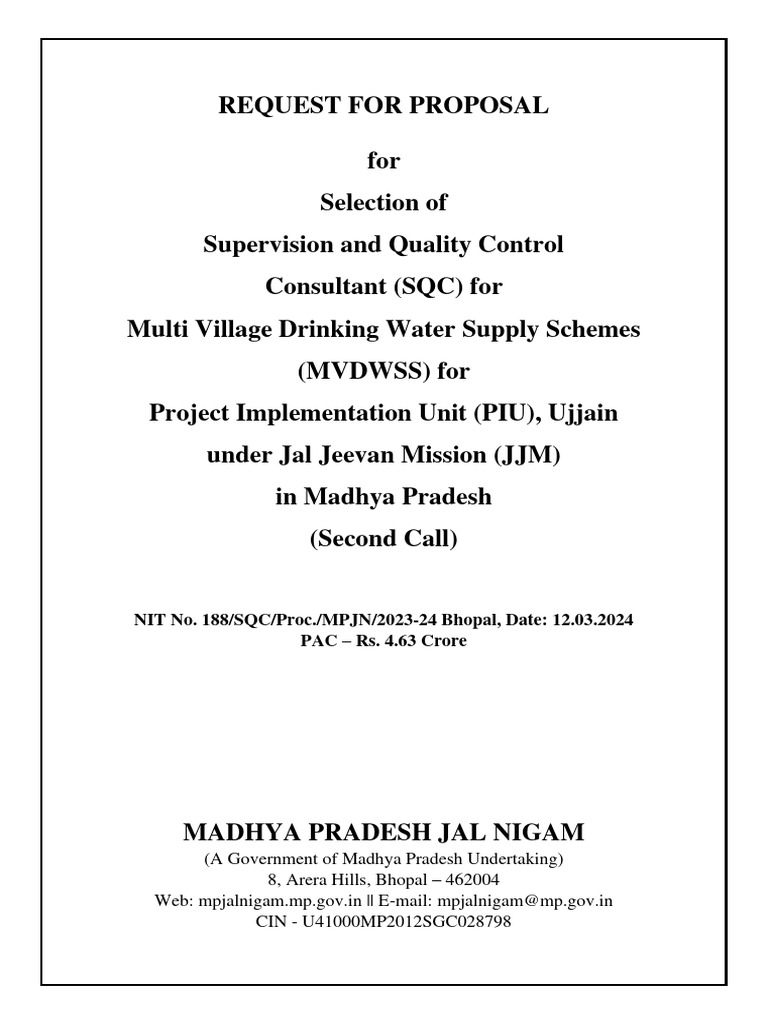 NIT No. 188/SQC/Proc./MPJN/2023-24 Bhopal, Date: 12.03.2024 PAC - Rs. 4.63 Crore | PDF | Request ...