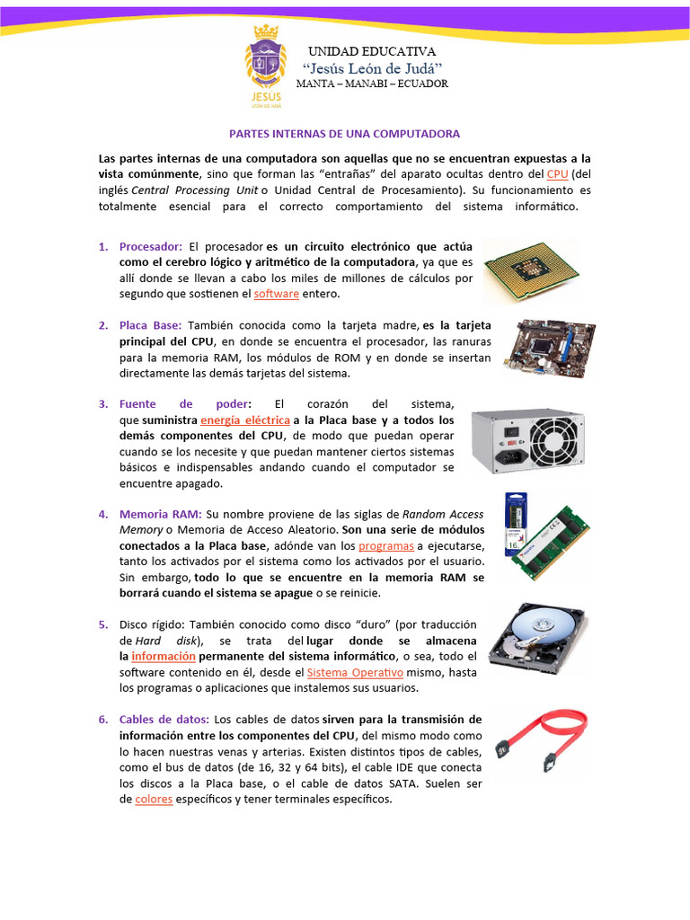 PARTES INTERNAS DE UNA COMPUTADORA | PDF | Rectificador | Unidad ...