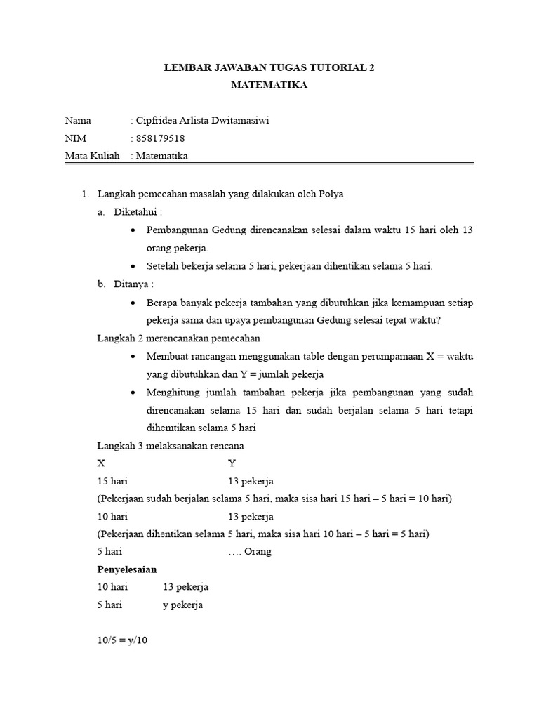 Lembar Jawaban Tugas Tutorial 2 | PDF | Metode & Bahan Ajar