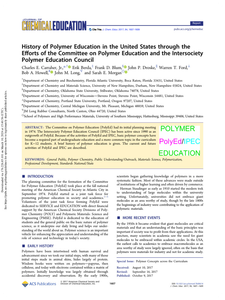 History of Polymer Education in the U.S. | PDF | Polymers | Physical ...