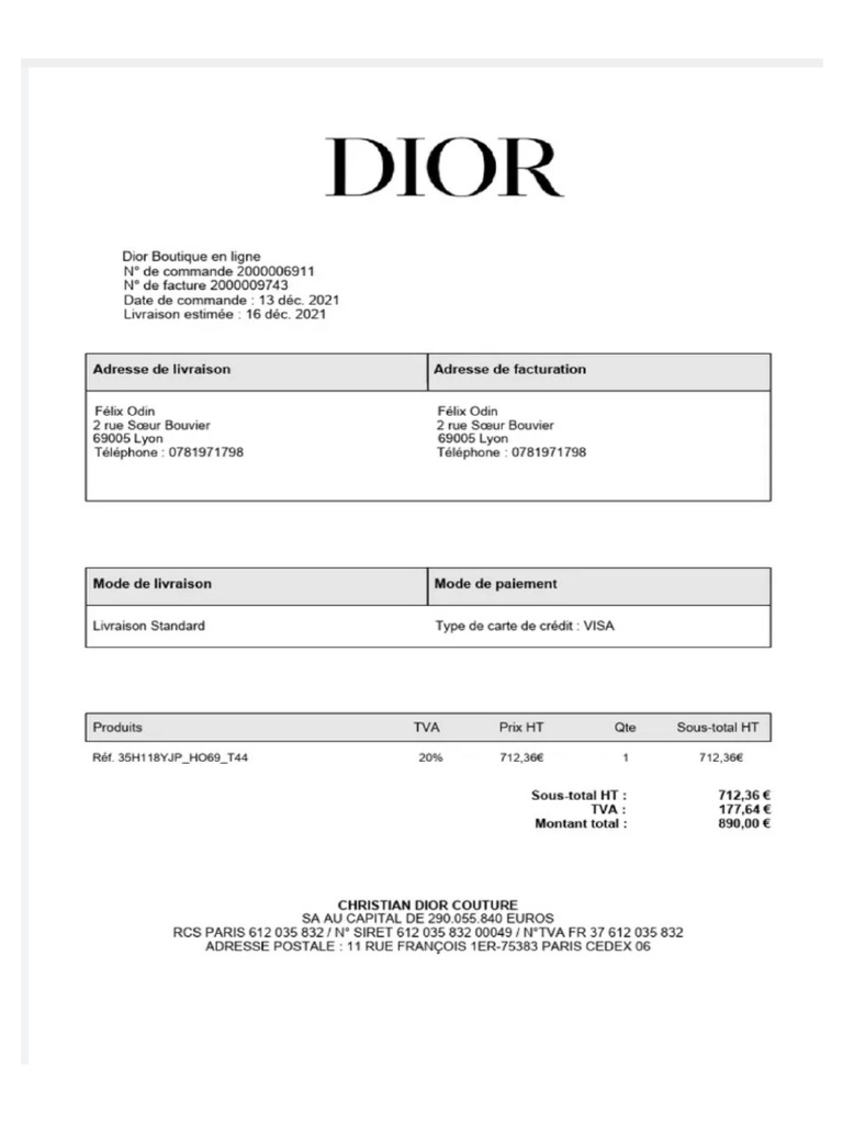 Facture Dior | PDF
