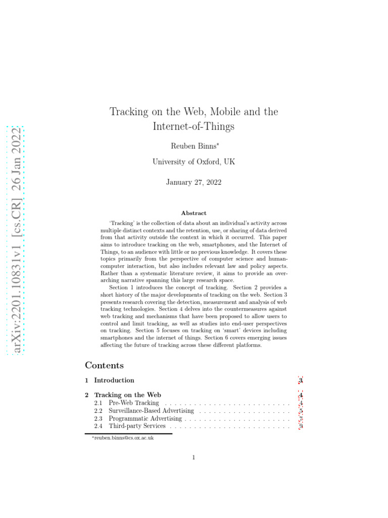 Tracking On The Web Mobile and The Internet-of-Thi | PDF | Http Cookie | World Wide Web