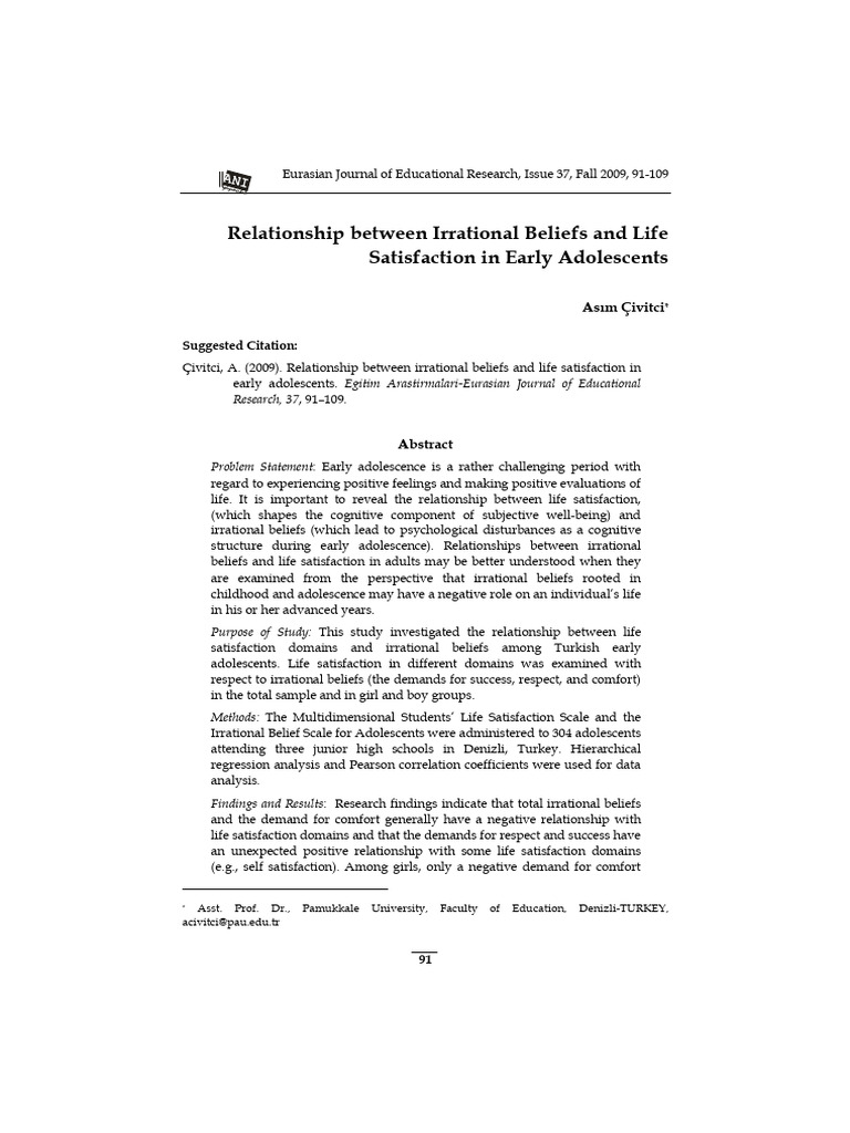 Relationship Between Irrational Beliefs | PDF | Rational Emotive Behavior Therapy | Behavioural ...