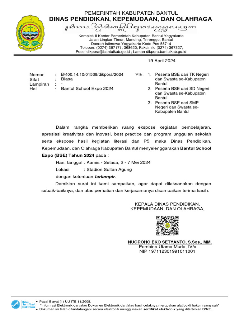 Pemberitahuan Bantul School Expo 2024 | PDF