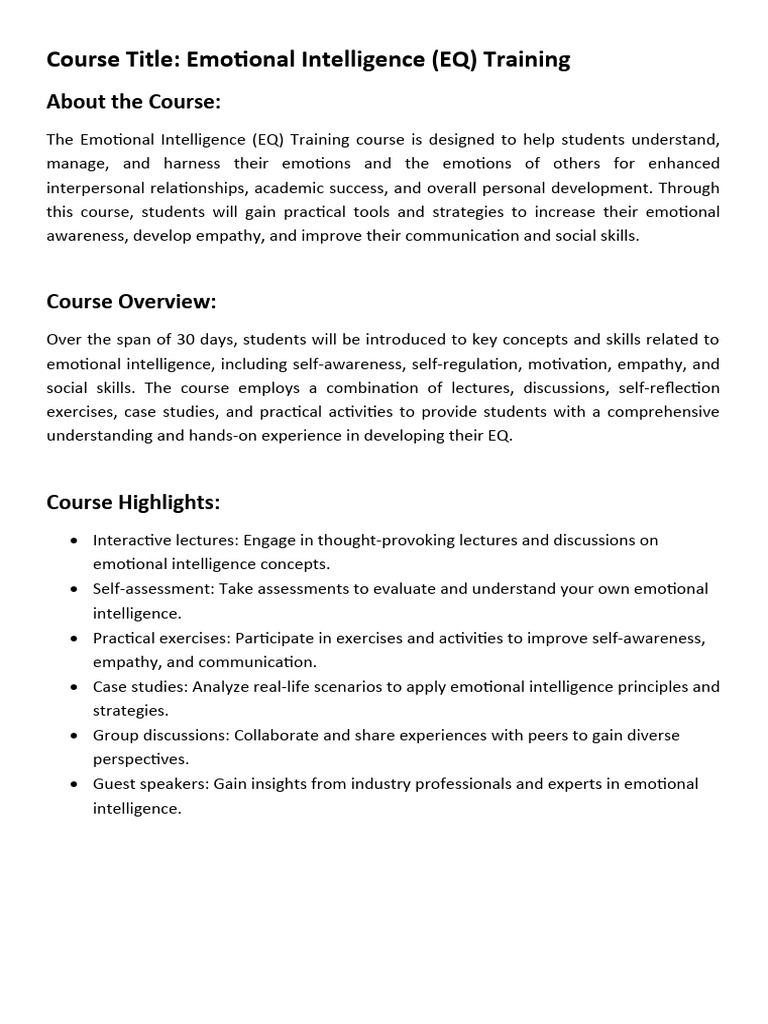 Emotional Intelligence Course Guide | PDF | Emotional Intelligence ...