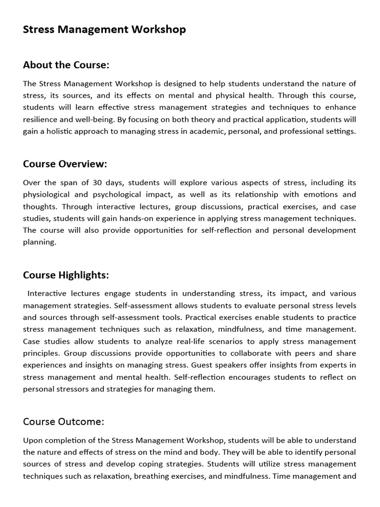 Stress Management Workshop Overview | PDF | Stress Management | Stress ...
