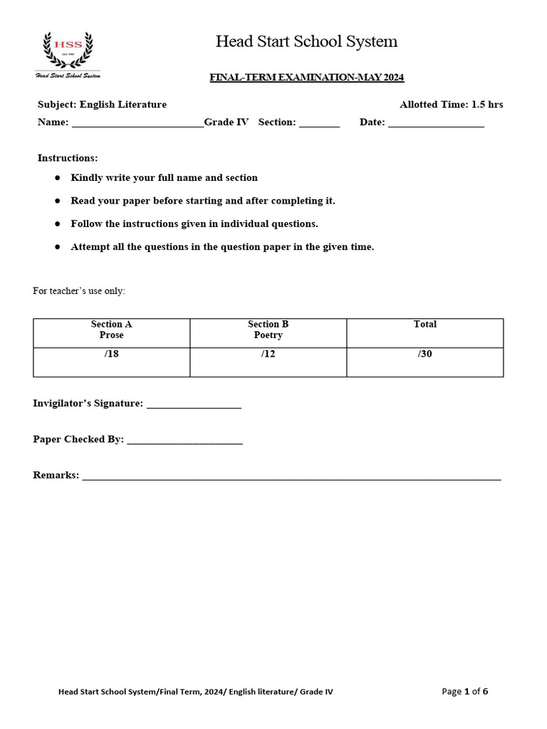 Grade 4 Literature Paper May 2024 | PDF | Around The World In Eighty Days