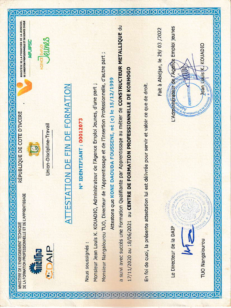 Attestation de Fin de Formation | PDF