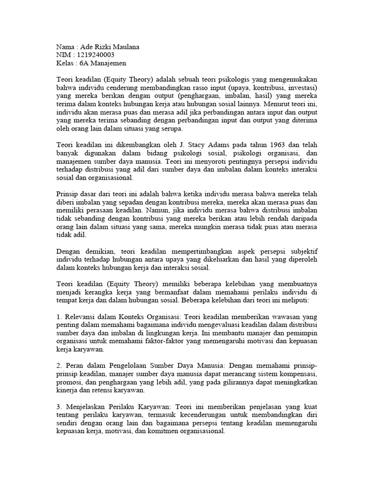 Ade Rizki Maulana 1219240003 - Equity Theory | PDF