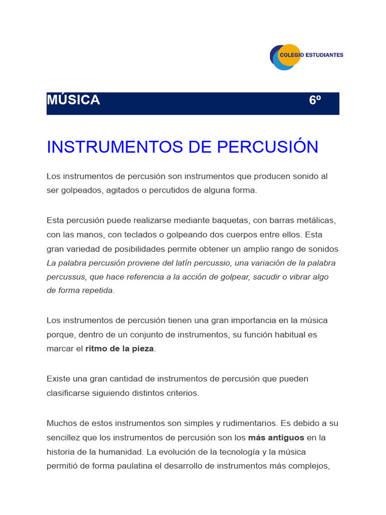 INstrumentos de percusión | PDF | Instrumentos musicales | Tambor