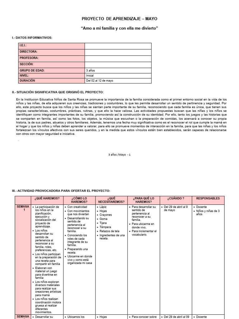 Proyecto Del Dia de La Madre | PDF | Familia | Amor
