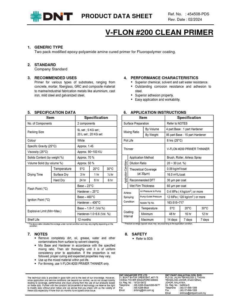 V-FLON #200 Clean Primer Data Sheet | PDF | Paint | Concrete