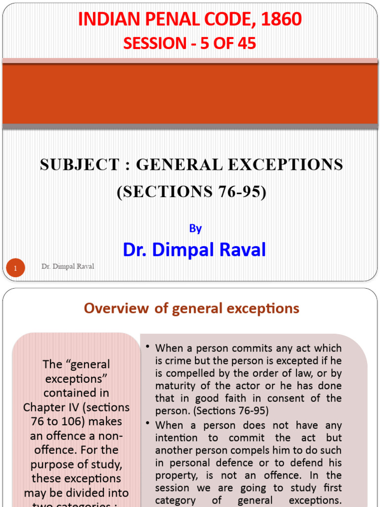 IPC-5 of 45 - General Exceptions PPT 12 5 18 4 24 | PDF | Insanity ...
