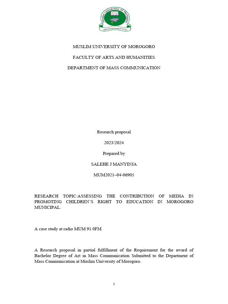 Research Proposal | Download Free PDF | Sampling (Statistics) | Questionnaire