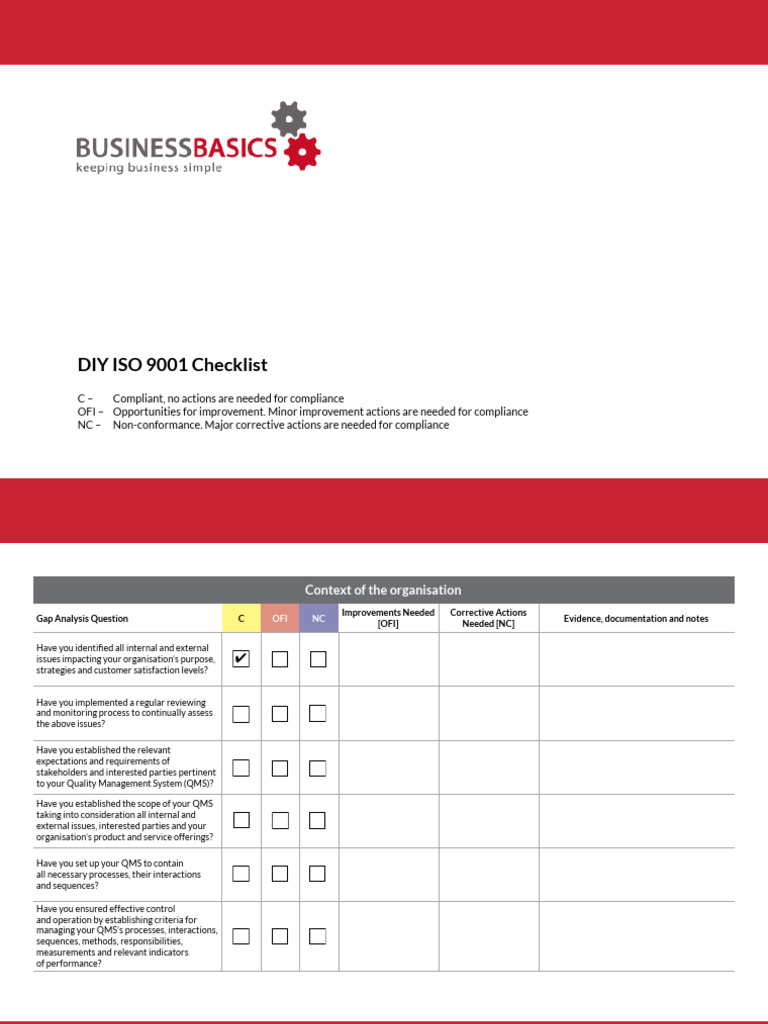 ISO9001 Checklist BusinessBasics | PDF | Quality Management System ...