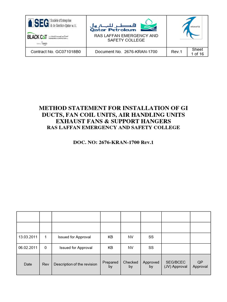 Method Statement For HVAC System | PDF | Duct (Flow) | Pipe (Fluid ...