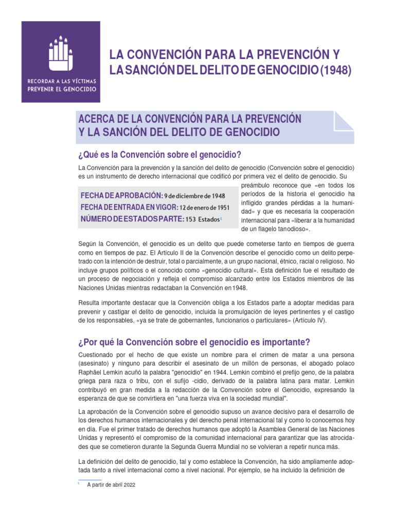 Genocide Convention FactSheet 2023 SP | PDF | Genocidios | Convenio ...