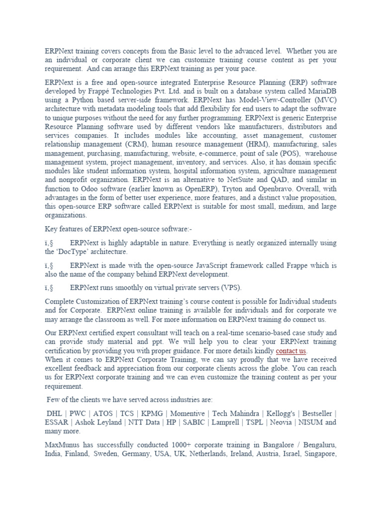 ERPNext Training & Customization | PDF | Enterprise Resource Planning | Computing