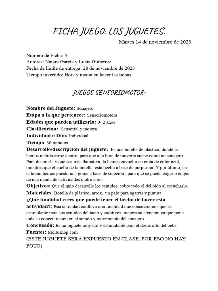 Ficha Juego - Los Juguetes 1 | PDF | Juguetes