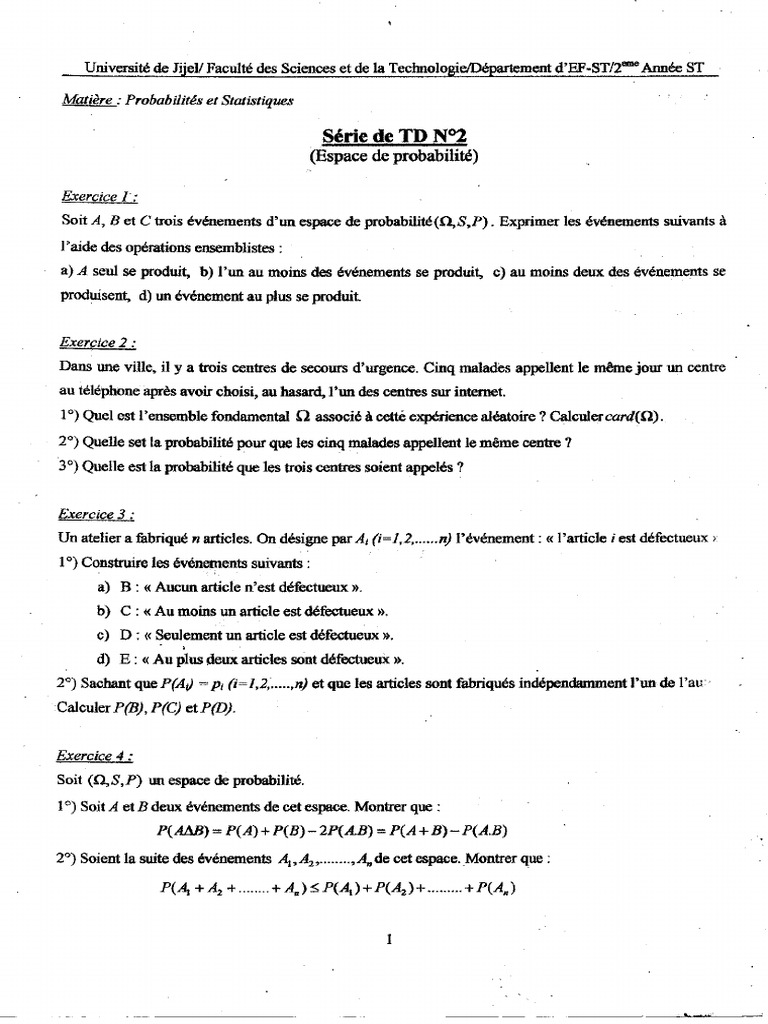 Td2 Probabilités Et Statistiques Pdf