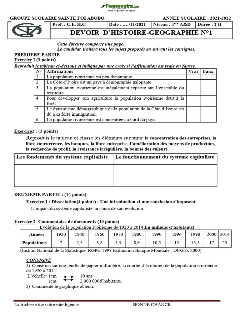 Devoir 1 Premiere Pdf