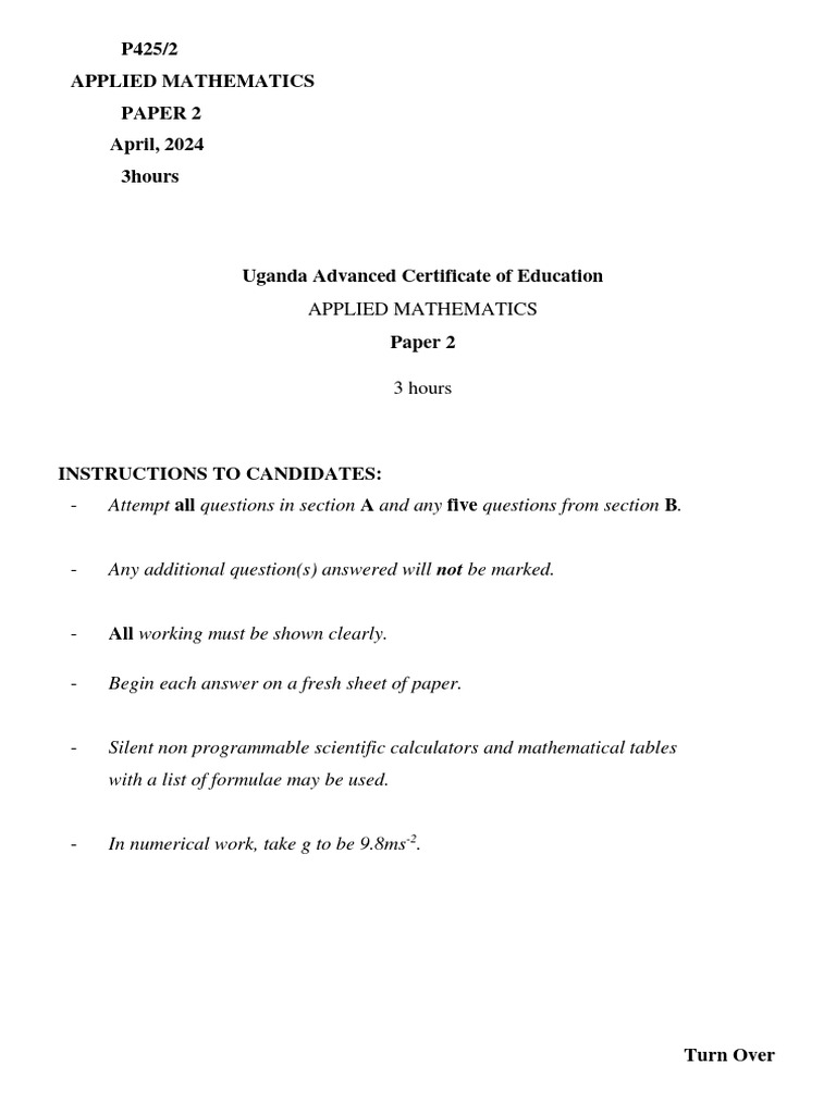 Applied Maths Paper Final | PDF | Force | Mass