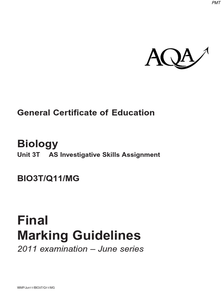 June 2011 (Q) MS - Unit 3 ISA AQA Biology A-Level | Download Free PDF | Histogram | Genetics