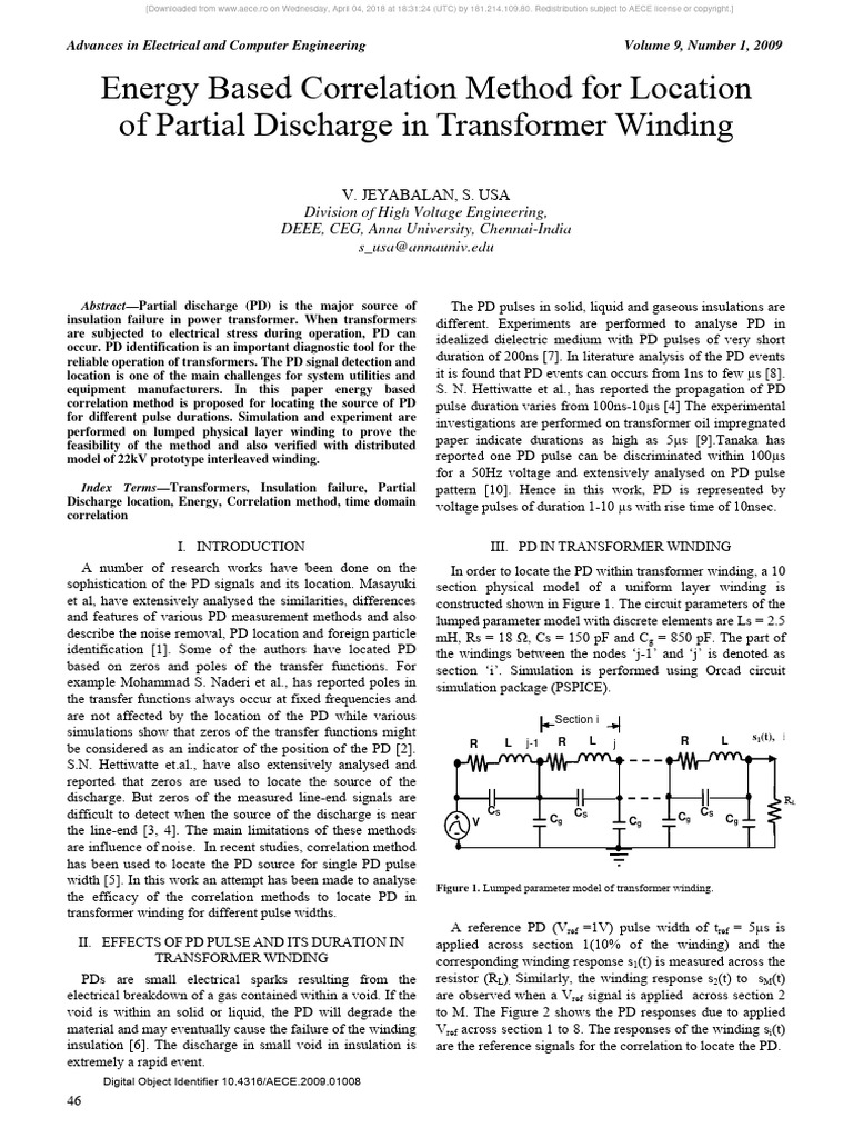 Energy Based Correlation Method For Location of Pa | PDF | Transformer | Electrical Engineering