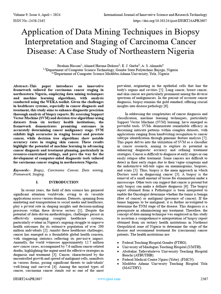 Application Of Data Mining Techniques In Biopsy Interpretation And Staging Of Carcinoma Cancer