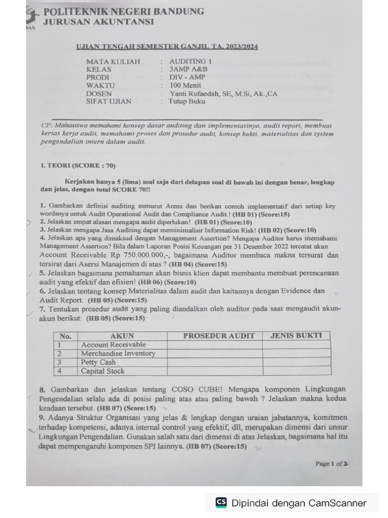 Soal UTS Audit 1 | PDF